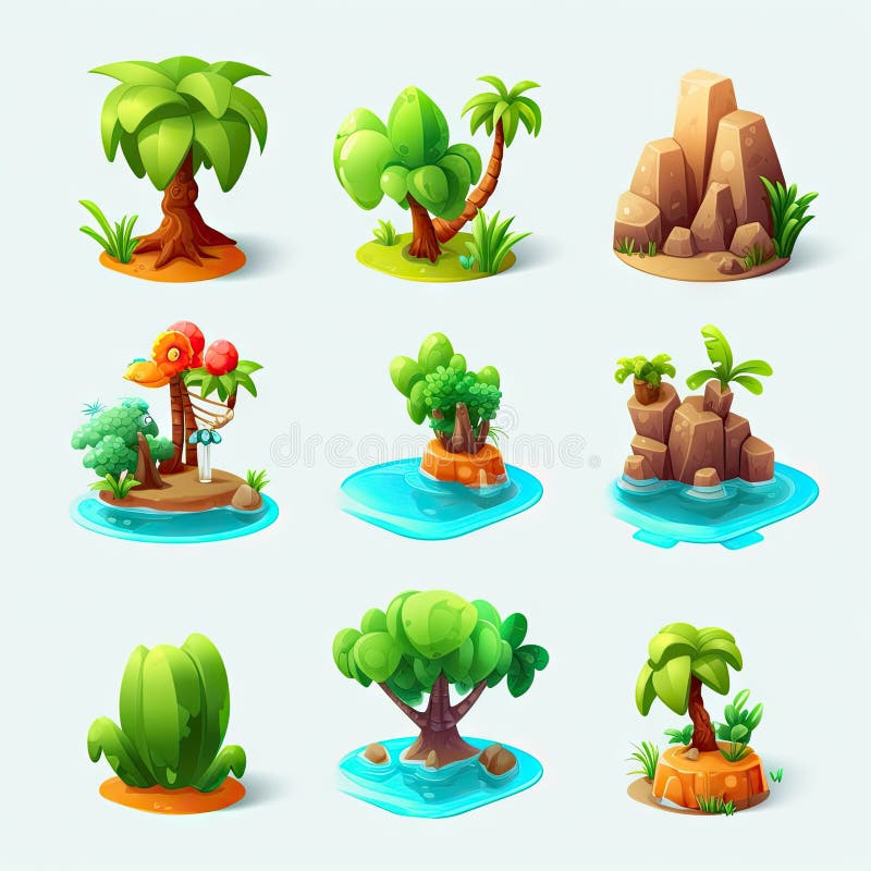 Tropical Island Icons for Game Assets and Designs. Stock Illustration ...