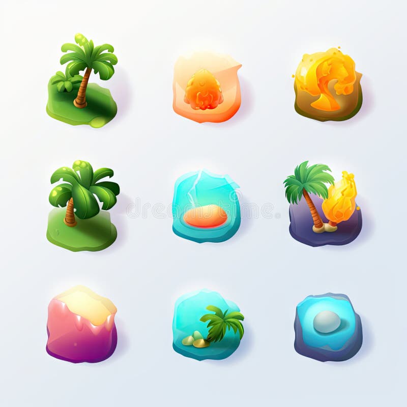 Tropical Island Icons for Game Assets and Designs. Stock Illustration ...