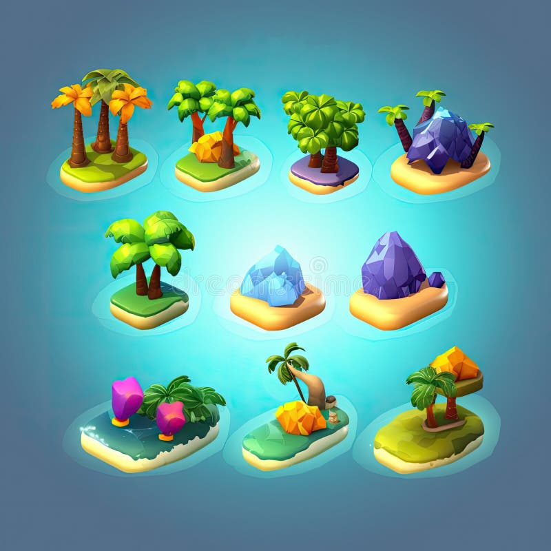 Tropical Island Icons for Game Assets and Designs. Stock Illustration ...