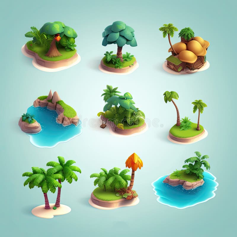 Tropical Island Icons for Game Assets and Designs. Stock Illustration ...