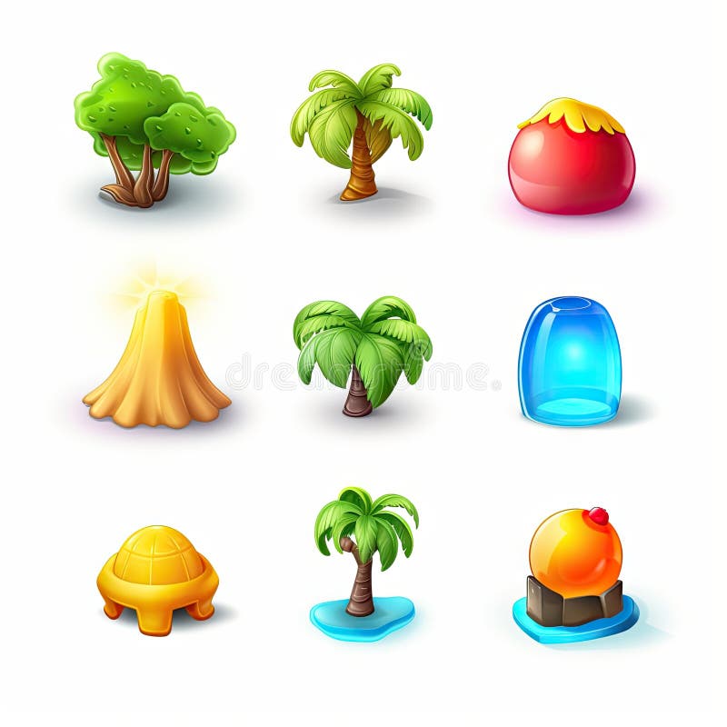 Tropical Island Icons for Game Assets and Designs. Stock Illustration ...