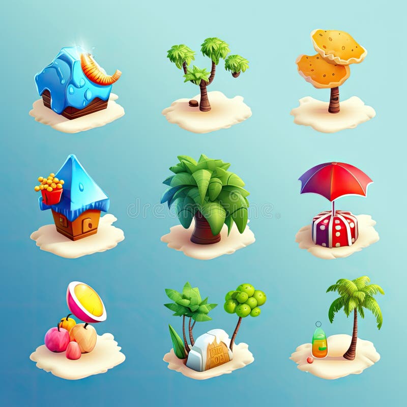 Tropical Island Icons for Game Assets and Designs. Stock Illustration ...