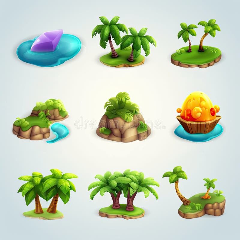 Tropical Island Icons for Game Assets and Designs. Stock Illustration ...