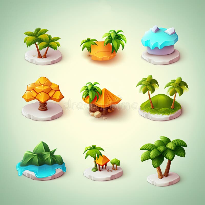 Tropical Island Icons for Game Assets. Stock Illustration ...
