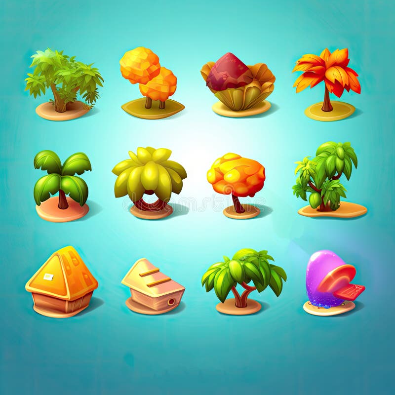 Tropical Island Icons for Game Assets. Stock Illustration ...