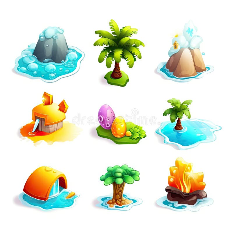Tropical Island Icons for Game Assets. Stock Illustration ...
