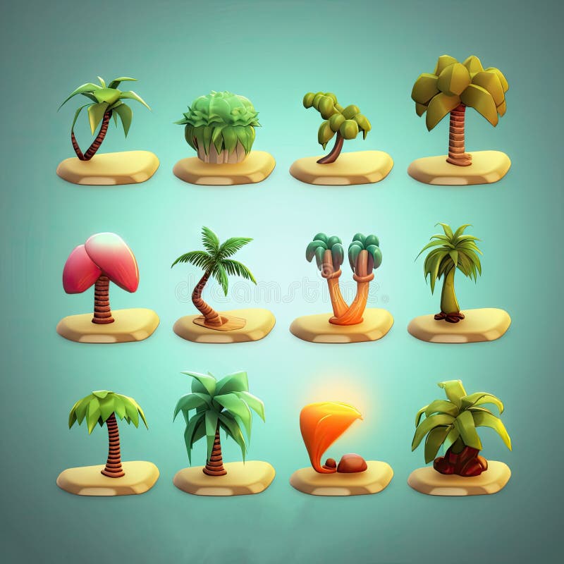 Tropical Island Icons for Game Assets. Stock Illustration ...