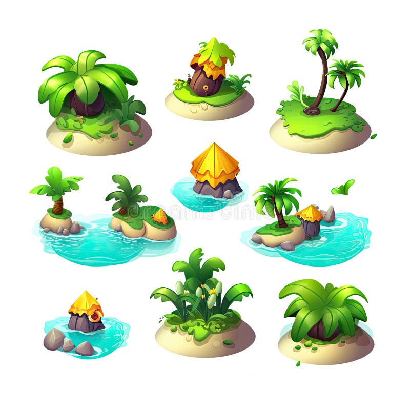 Tropical Island Icons for Game Assets. Stock Illustration ...