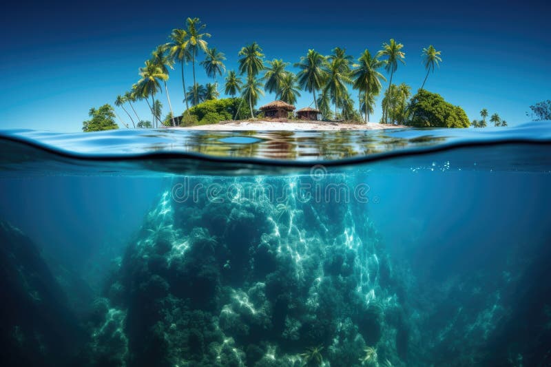 A Tropical Island Inverted in the Clear Blue Ocean Water Stock Image ...