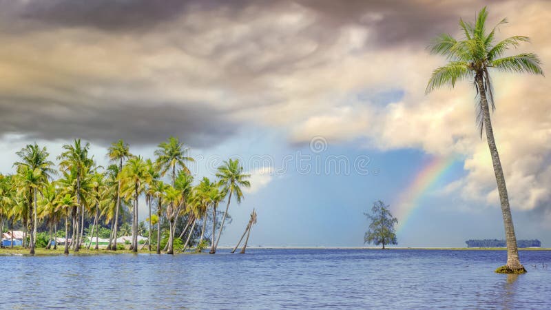 Tropical Island Landscape with Beautiful Rainbow Stock Photo - Image of ...
