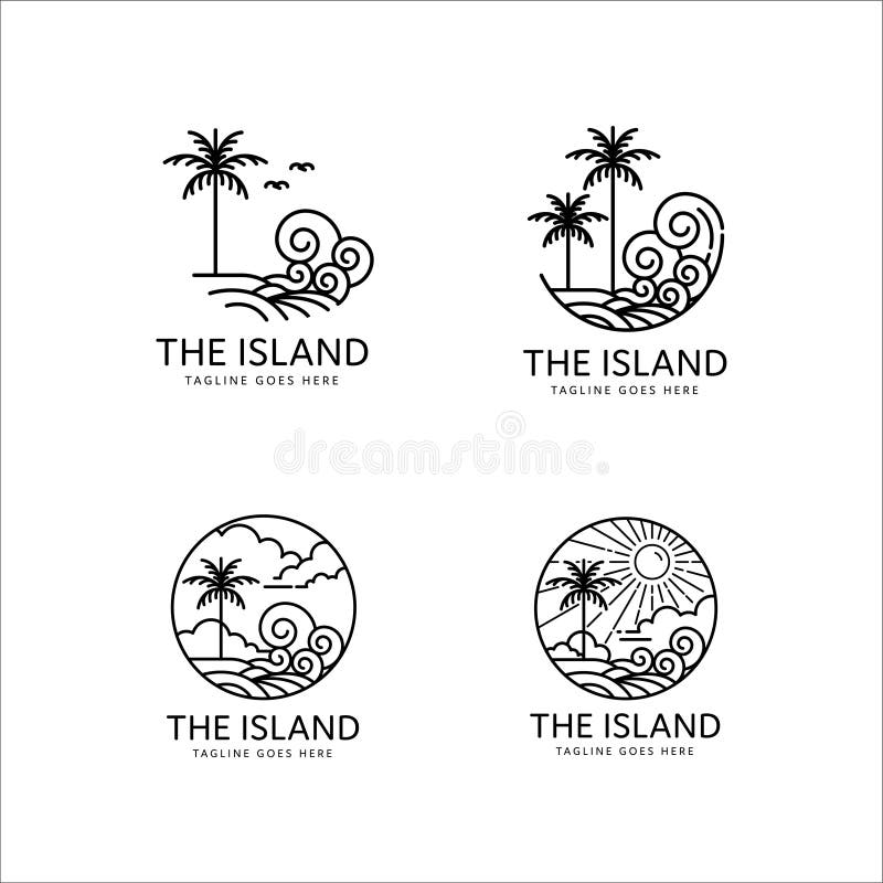 Tropical Island Badge Logo Monoline Stock Vector - Illustration of ...