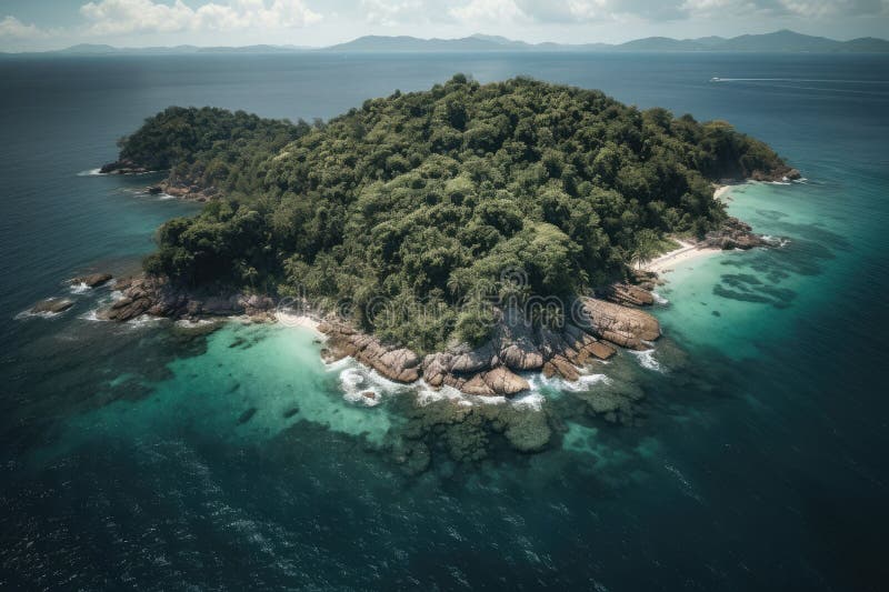 A Tropical Island in the Middle of the Ocean. Top View. Green Palm ... A Tropical Island in the Middle of the Ocean. Top View. Green Palm ...