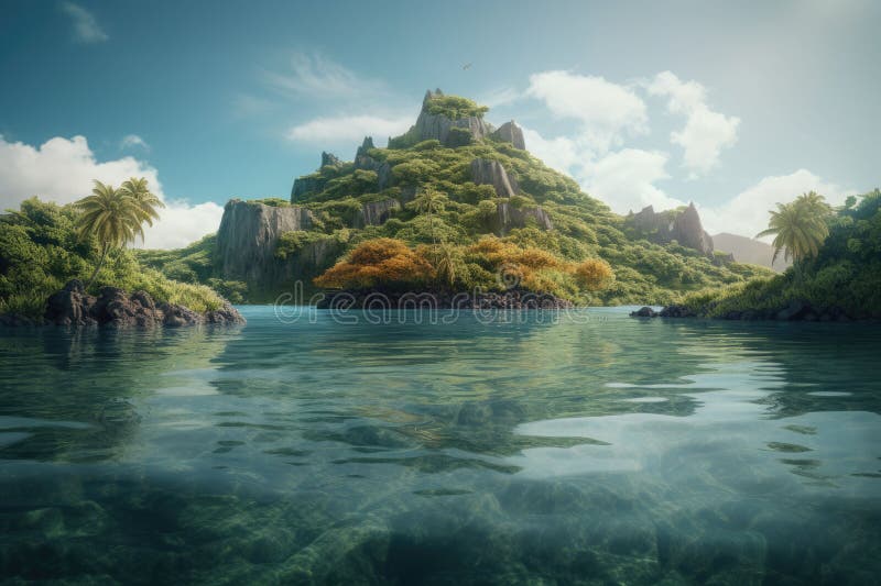 A Tropical Island in the Middle of the Ocean. Top View. Green Palm ... A Tropical Island in the Middle of the Ocean. Top View. Green Palm ...
