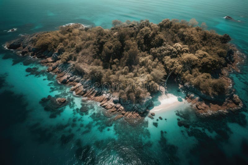 A Tropical Island in the Middle of the Ocean. Top View. Green Palm ... A Tropical Island in the Middle of the Ocean. Top View. Green Palm ...
