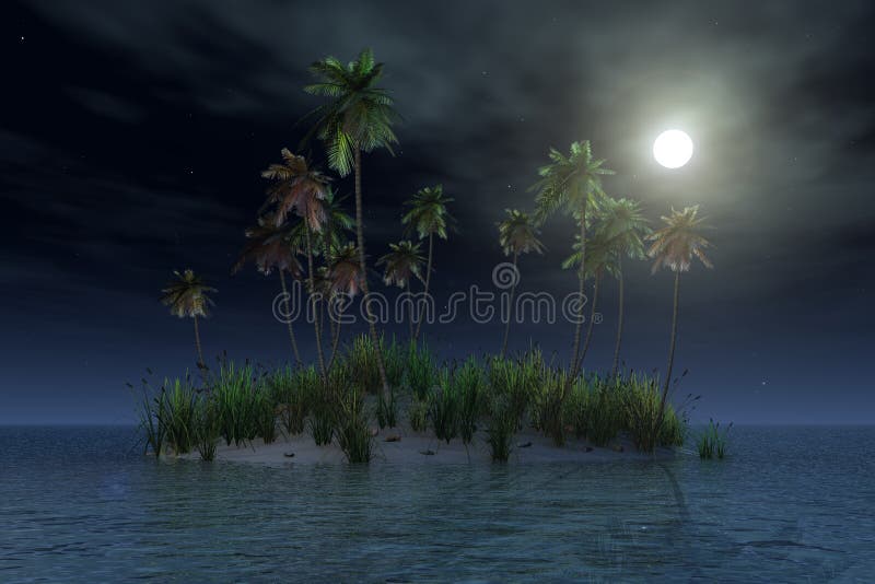 Tropical island by night stock illustration. Illustration of scenic ...