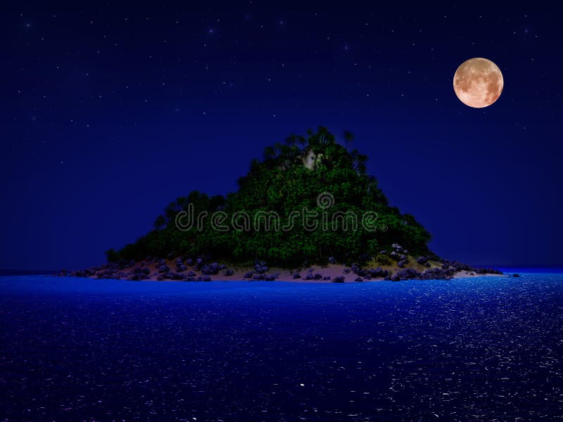Tropical island night stock illustration. Illustration of leisure ...