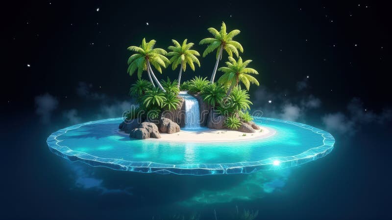 Tropical Island Oasis in the Stars Stock Illustration - Illustration of ...