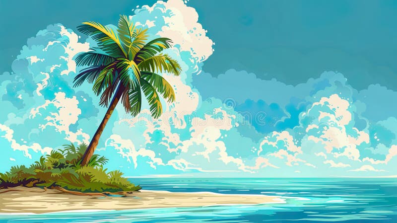 Tropical Island Palm Tree Illustration Stock Photo - Image of island ...