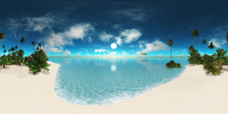 Seascape with Island and Palm Trees Stock Illustration - Illustration ...