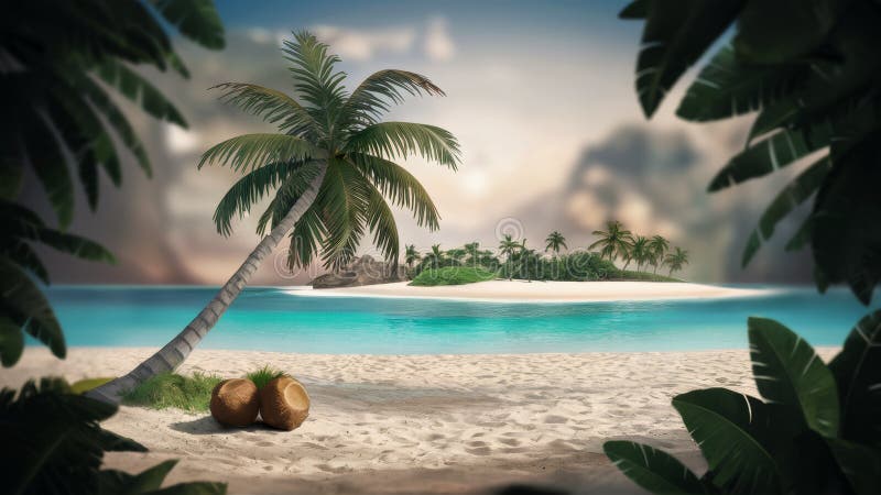 A Tropical Island with Palm Trees and a Coconut Tree, AI Stock Image ...