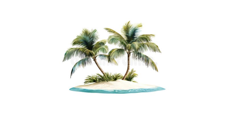 Tropical Island with Palm Trees Isolated on Transparent Background ...