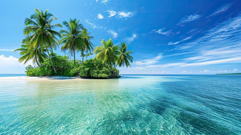 Tropical Island with Palm Trees in the Ocean. Generative AI Stock ...
