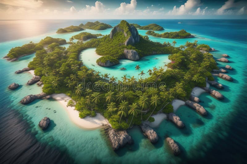 Tropical Island with Palm Trees and Sand Beach. Ai Generative Stock ...