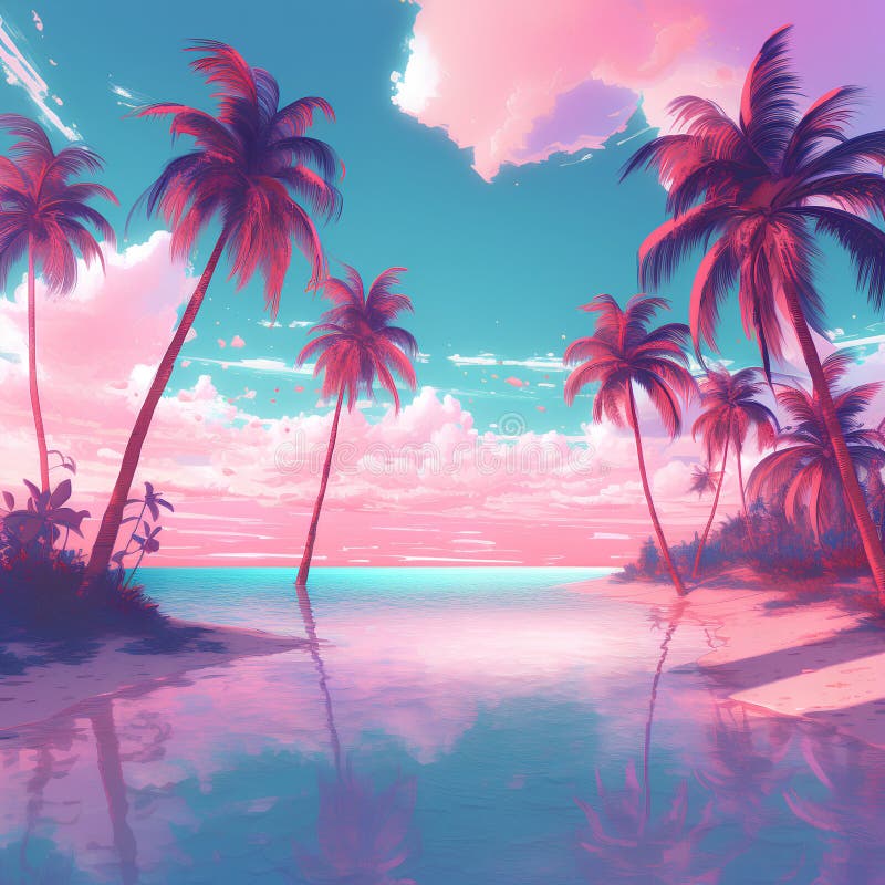 Retro TV Set with Palm Trees and Sunset. Vector Illustration Stock ...