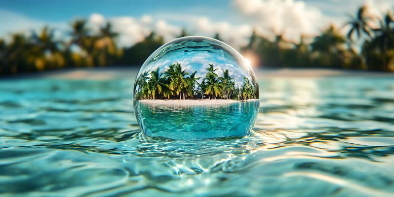 Tropical Island Paradise Crystal Ball Beach Scene Stock Illustration ...