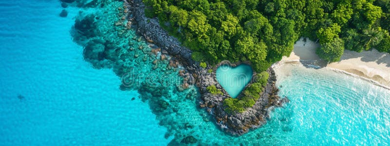 Tropical Island Paradise with a Heart-shaped Lagoon. Stock Image ...