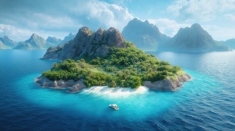 Tropical Island Paradise with Lush Greenery and Turquoise Waters Stock ...