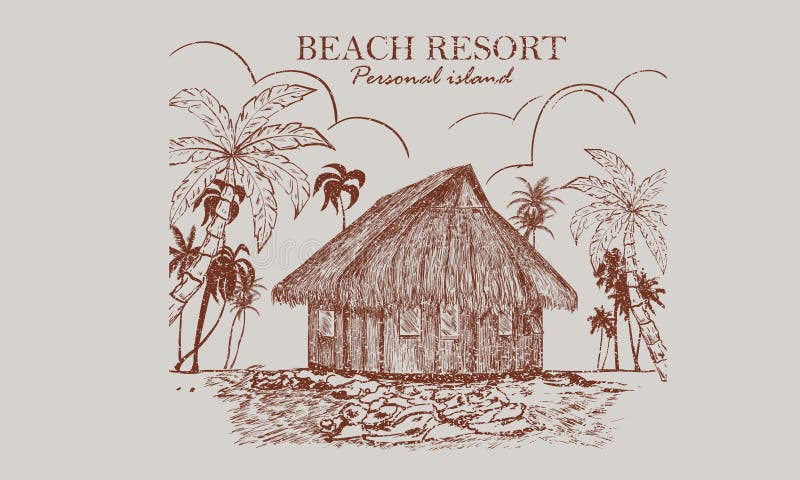 Tropical Island with Resort Hand Sketch. Stock Illustration ...