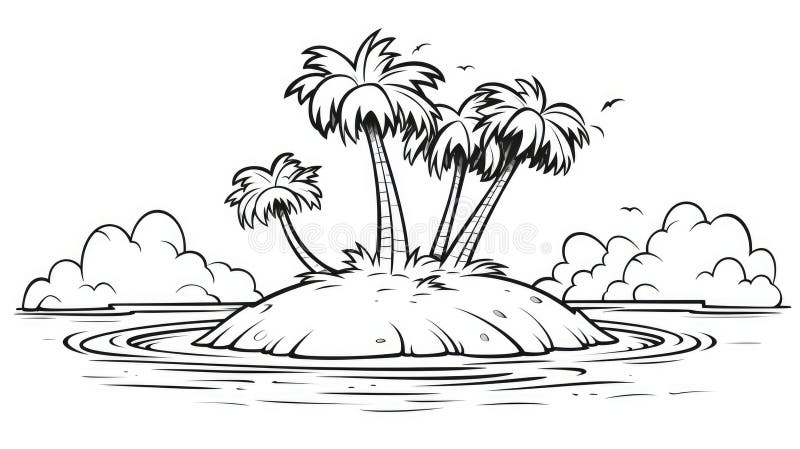 Tropical Island in Seascape for Coloring Page AI Generated Stock ...