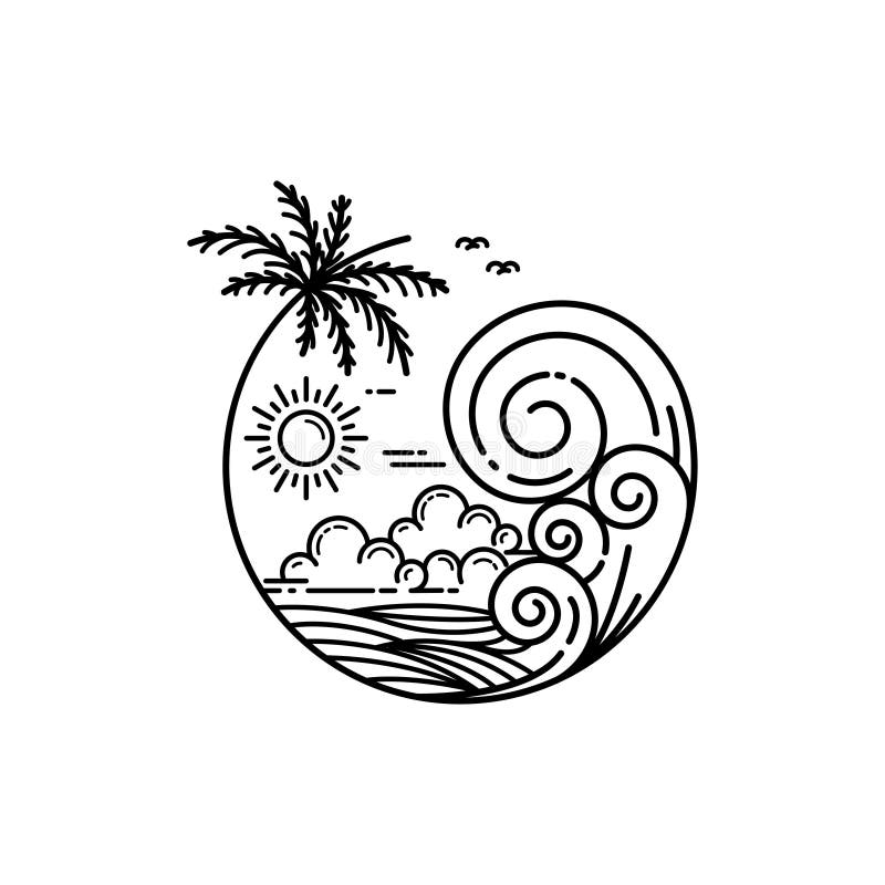 Tropical island mono line stock vector. Illustration of graphic - 148249329