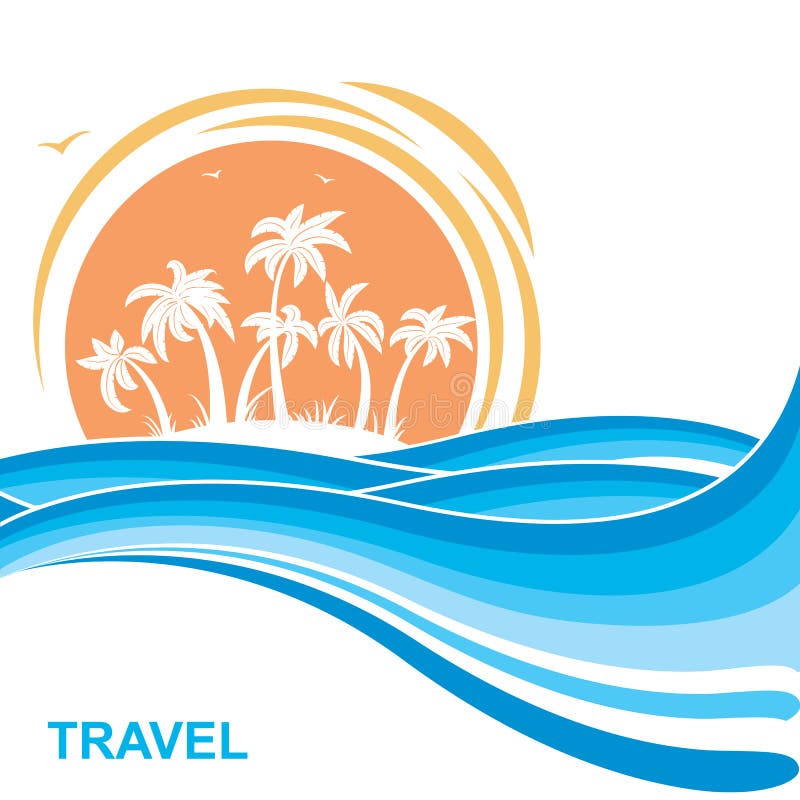 Tropical Island with Palm and Sun Stock Vector - Illustration of ...