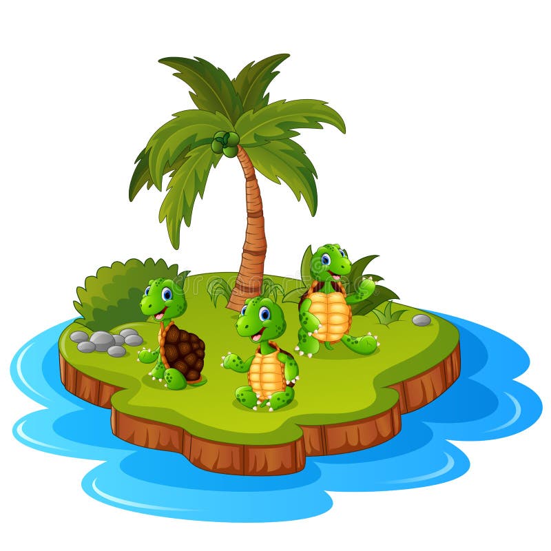 Turtle on the island stock vector. Illustration of cartoon - 26124205