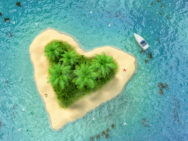 Tropical Island with Water and Palms on a Beach Stock Illustration ...