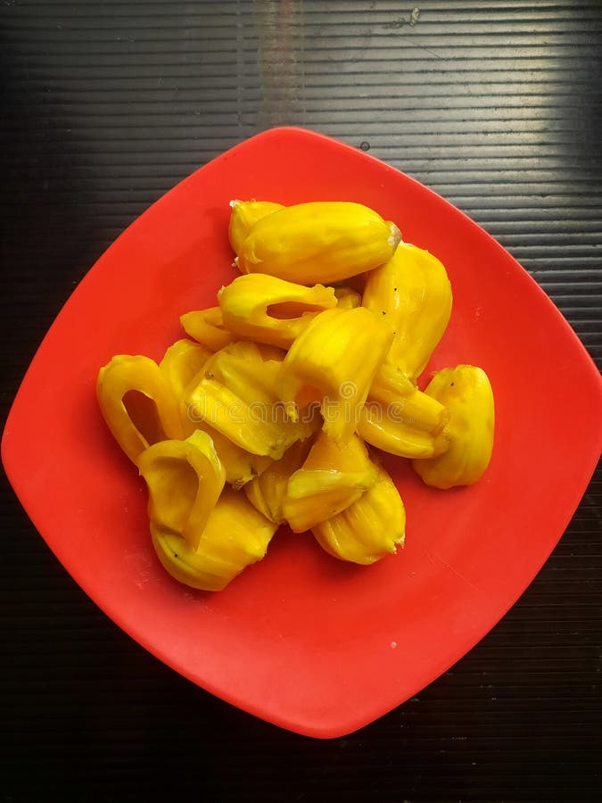 Tropical Jackfruit, Fresh. Clean Ones on Red Plates Stock Photo - Image ...