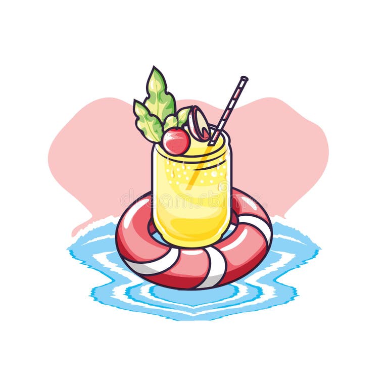 Tropical Juice Fruit Fresh with Float Stock Illustration - Illustration ...
