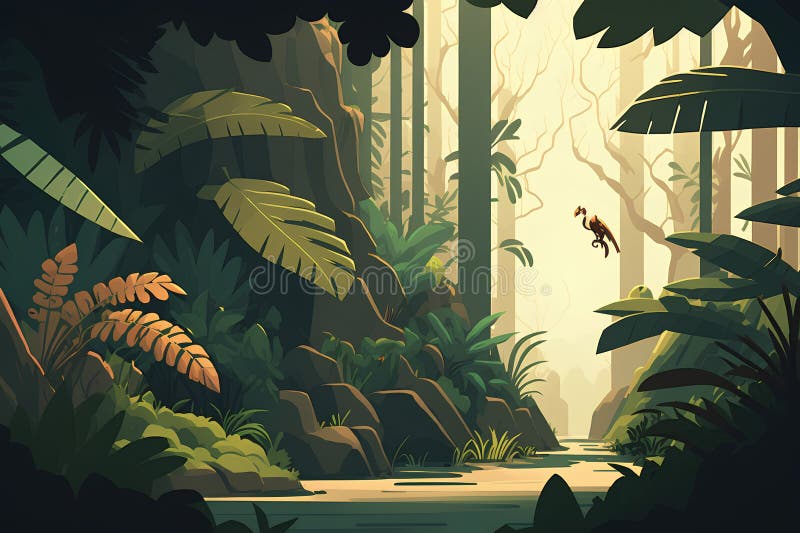 Tropical Jungle Forest Background. Vector Illustration in Cartoon Style Stock Illustration ...