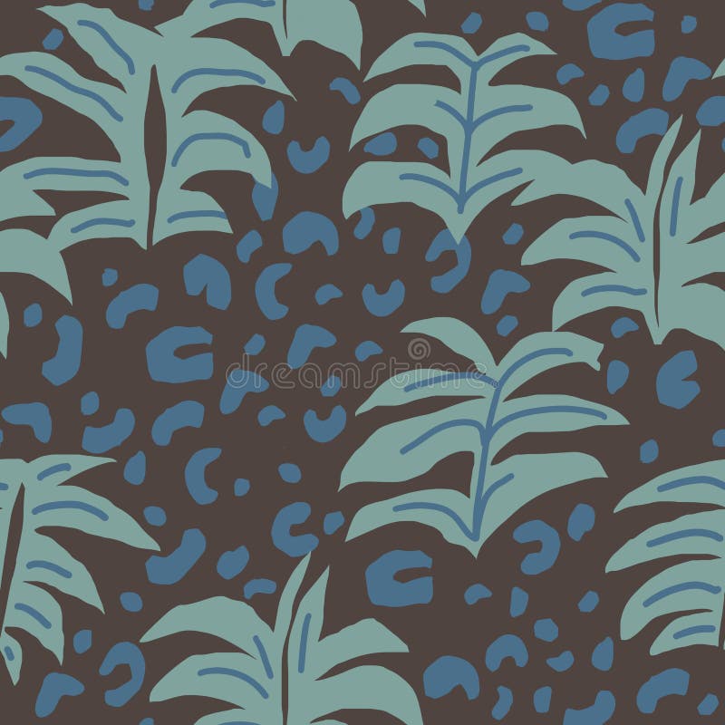 Tropical Jungle Leaves and Natural Shapes Seamless Pattern in Vector ...