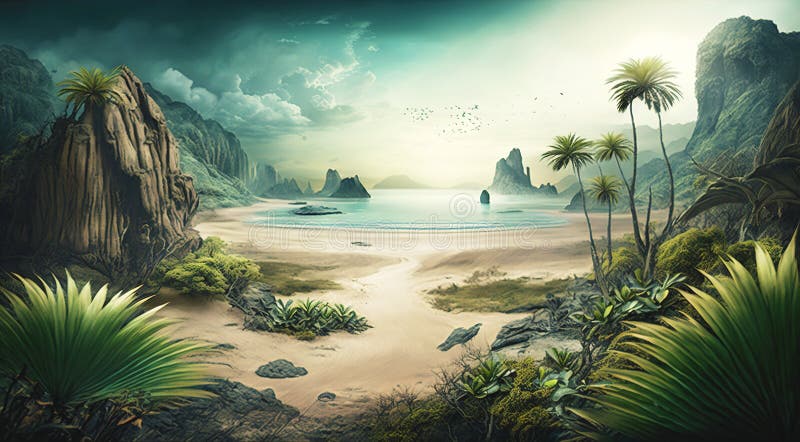 Tropical Jungle on the Ocean Shore. Paradise Landscape Stock Image ...