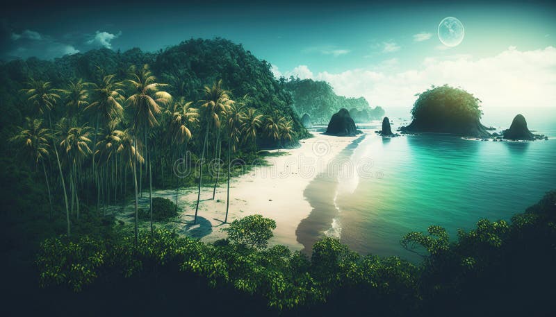 Tropical Jungle on the Ocean Shore. Paradise Landscape Stock Image ...