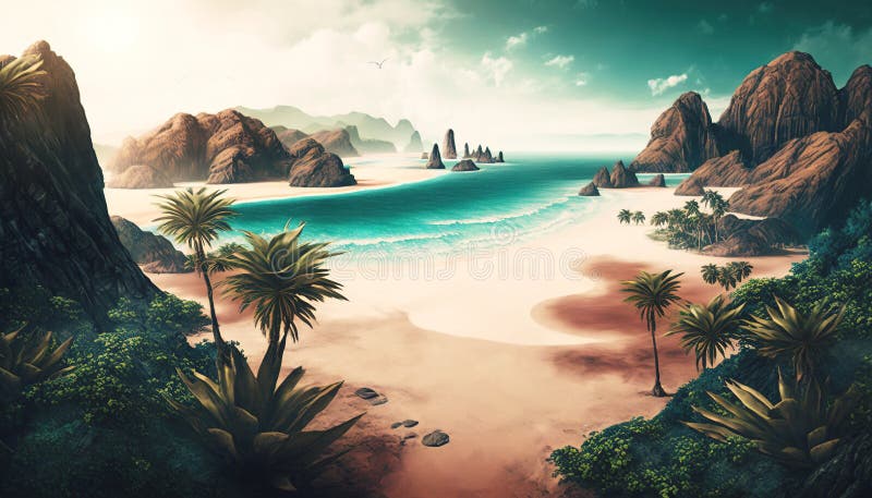 Tropical Jungle on the Ocean Shore. Paradise Landscape Stock Image ...