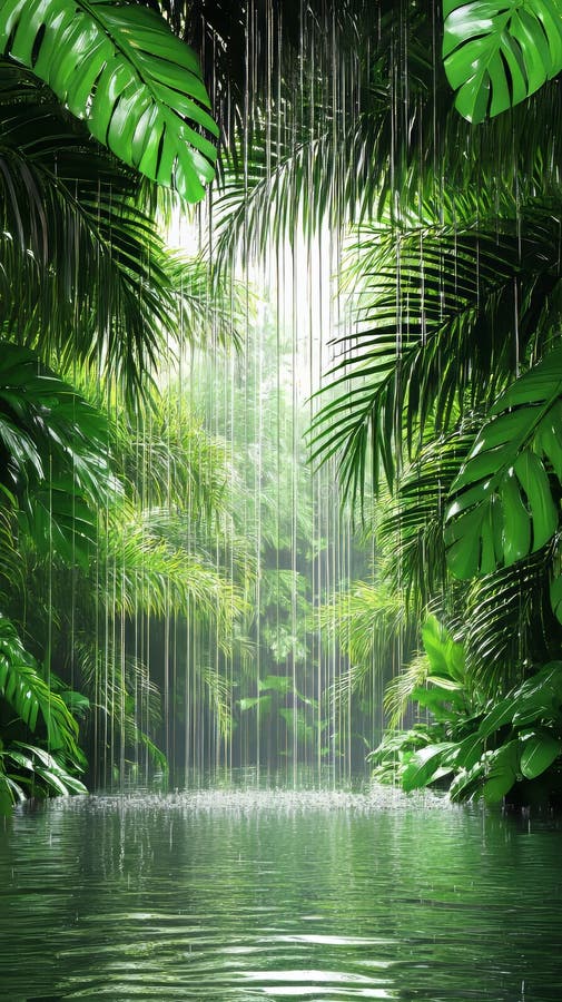 A Tropical Jungle River Environment Scene with Rain Falling Over it ...