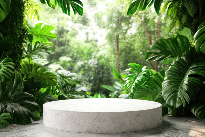Tropical Jungle Setting with White Stone Display Platform Stock ...