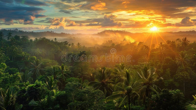 Tropical Jungle Sunset stock image. Image of view, exploration - 375295255