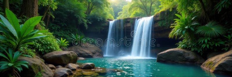 Tropical Jungle Waterfall Cascading Down Rocks, Jungle, Untouched, View ...