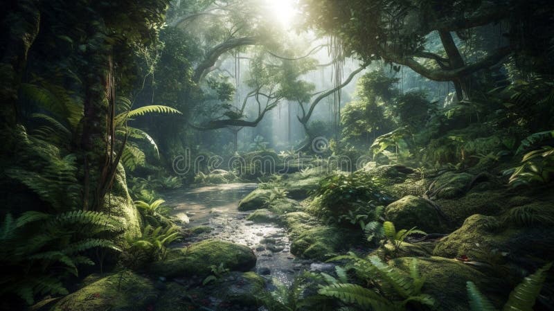 Tropical Jungles. Rainforest with Deep Jungle. Beautiful Forest Stock ...