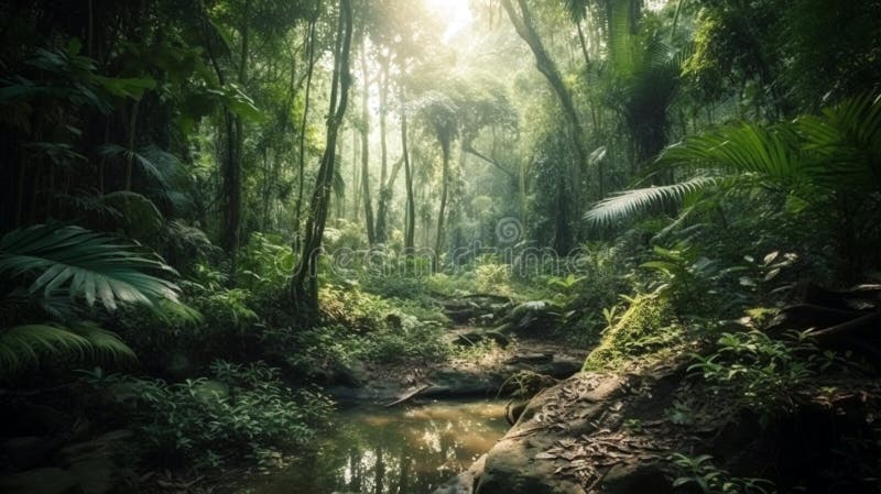 Tropical Jungles. Rainforest with Deep Jungle. Beautiful Forest Stock ...